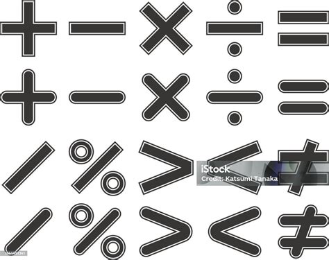 Set Of Black And White Vector Illustrations Of Arithmetic Symbols For Operators Add Subtract
