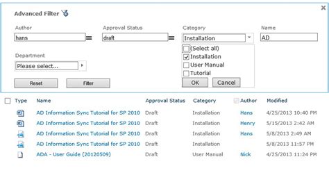 Sharepoint List Advanced Filterリストまたはライブラリ内の複数の値でフィルタリングする