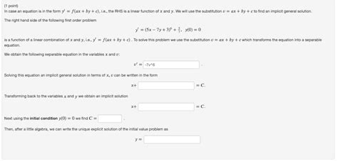 Solved 1 Point In Case An Equation Is In The Form Y Chegg Com