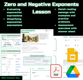 Zero And Negative Exponents Algebra 1 Lesson Google Slides Digital