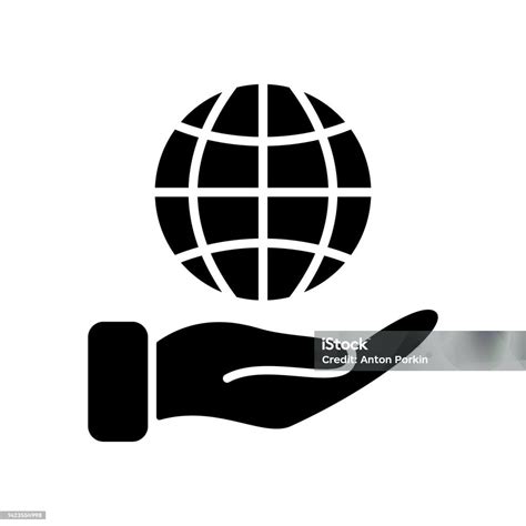 국제 교육 실루엣 아이콘 글로벌 학습 원격 교육 및 온라인 과정 지구 블랙 아이콘을 들고 손 벡터 격리 일러스트 레이 션 거리가 먼에 대한 스톡 벡터 아트 및 기타 이미지