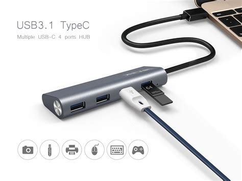 Wavlink 4 Ports USB 3 1 Type C To USB 3 0 Hub 5Gbps Transmission Rates Aluminum Design Multi