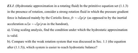 E1 1 Hydrostatic Approximation In A Rotating Fluid
