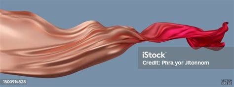 하늘 배경에 분리된 빨간색 실크 직물 직물 깃발에 베이지색을 날리고 있다 그랜드 오프닝 세레모니를 위한 부드럽고 우아한 컬러풀한 그라데이션 새틴 3d 벡터 그림입니다 0명에