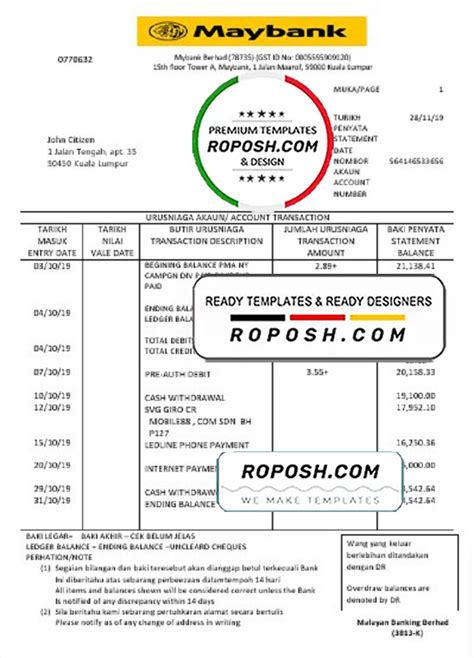 Malaysia Maybank Bank Statement Template Word And Pdf Format Doc And Pdf Roposh