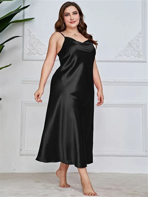 Plus Size Sexy Nightgown Womens Plus Luxe Satin Plain Cowl Temu
