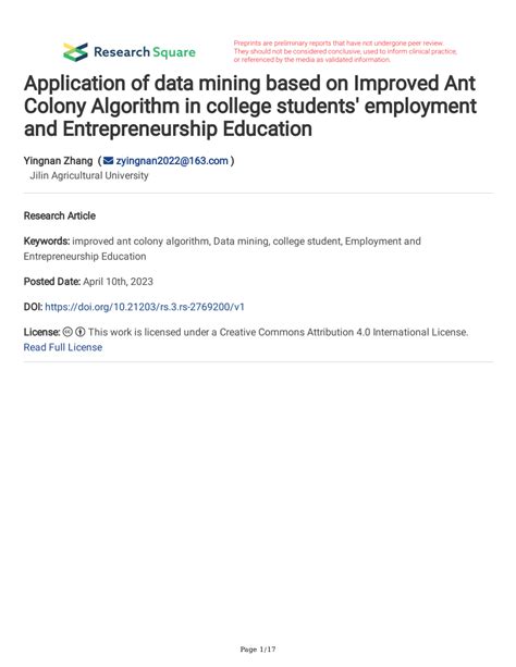 Pdf Application Of Data Mining Based On Improved Ant Colony Algorithm