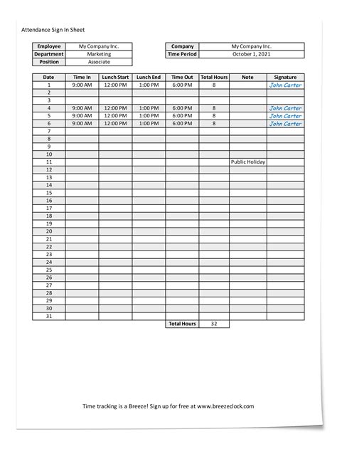 Attendance Excel Template