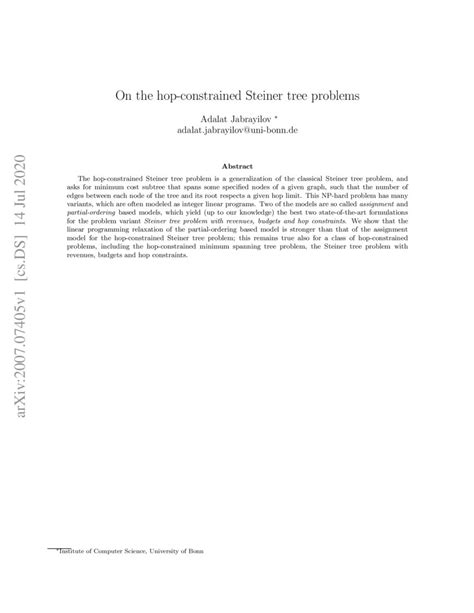On The Hop Constrained Steiner Tree Problems Deepai