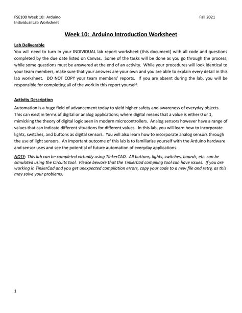 Wk10 Arduino 11123qsd Individual Lab Worksheet Week 10 Arduino