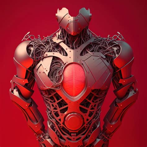 Premium Photo Image Of Cyber Prosthetic Of Body On Red Background Created Using Generative Ai