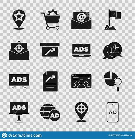 Set Advertising Magnifying Glass And Analysis Customer Product Rating Mail E Mail Board With