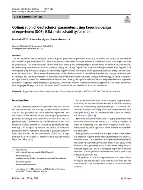 pdf optimization of geotechnical parameters using taguchi s design of