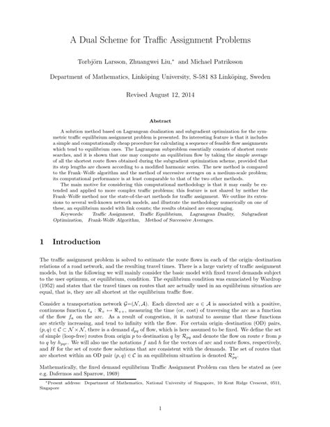 Pdf A Dual Scheme For Traffic Assignment Problems