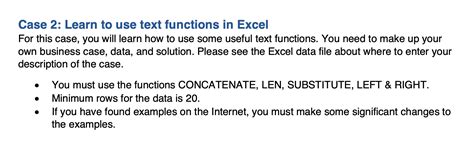 Solved Case 2 Learn To Use Text Functions In Excel For This