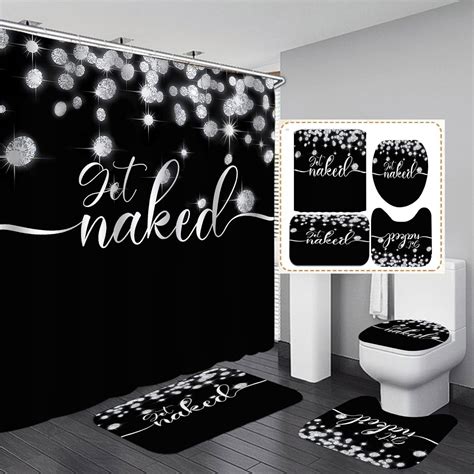 PCS Get Naked Shower Curtain Set Luxury Shining Diamond Bling Crystal Funny Quotes Modern