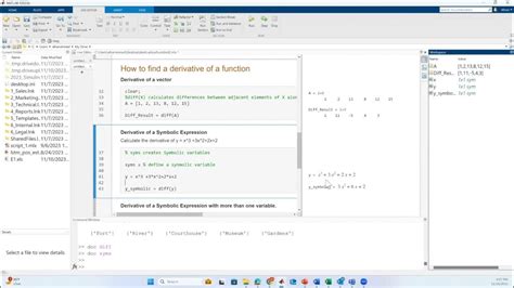 How To Find A Derivative Of A Symbolic Expression In Matlab Video 2 4 Youtube