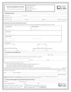 Hdfc Life Specimen Signature Form Complete With Ease AirSlate SignNow