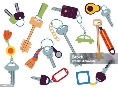 다른 키 컬렉션 키 체인의 키 아파트 자동차 다양한 자물쇠를 개방하는 요소 속성 또는 홈 액세서리 괜찮은 벡터 세트 열쇠고리에 대한 스톡 벡터 아트 및 기타 이미지 Istock