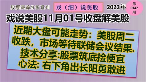 戏说美股11月1号收盘：近期大盘可能走势：美股周二收跌，市场等待联储会议结果 技术分享股票筑底捡便宜心法 右下角出长阳勇敢进 Youtube