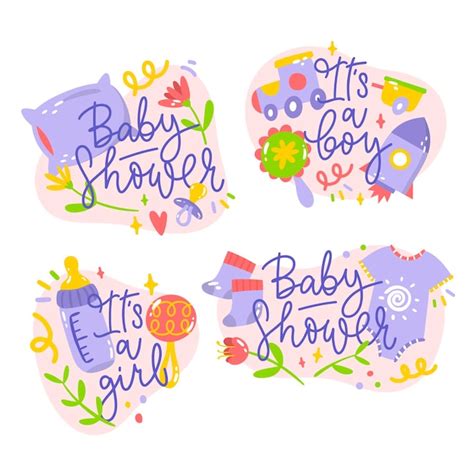 손으로 그린 베이비 샤워 스티커 그림 무료 벡터