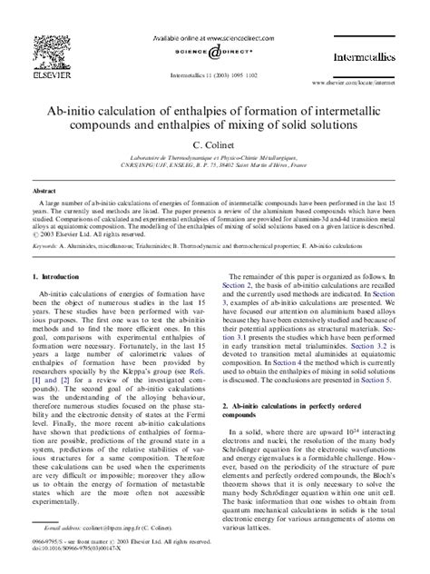 Pdf Ab Initio Calculation Of Enthalpies Of Formation Of Intermetallic Compounds And Enthalpies