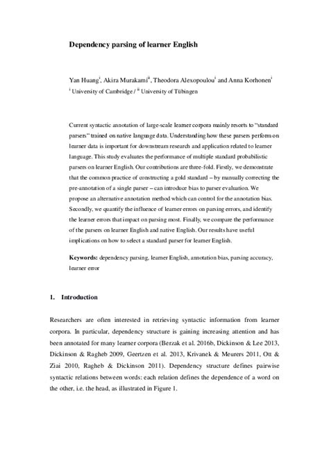 Pdf Dependency Parsing Of Learner English