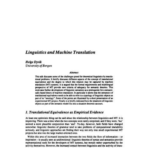 Linguistics And Machine Translation Acl Anthology