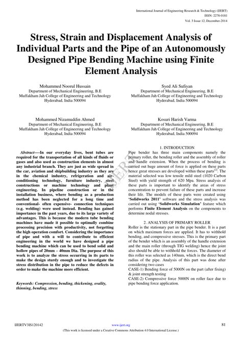Pdf Stress Strain And Displacement Analysis Of Individual Parts And The Pipe Of An
