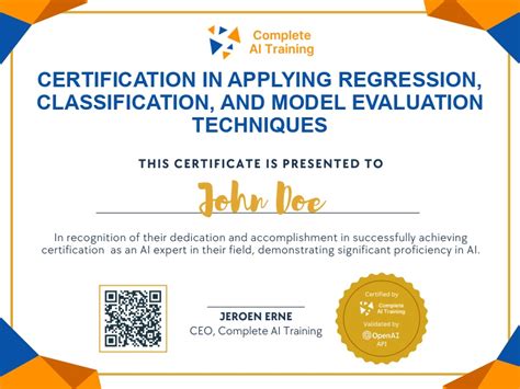 Certification In Applying Regression Classification And Model