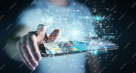 Premium Photo Businessman Using Digital Binary Code On Mobile Phone