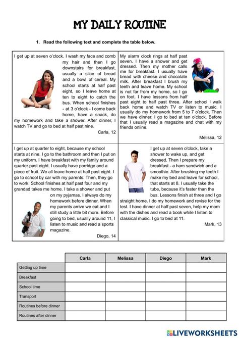 Reading Comprehension Daily Routine Pdf Printable