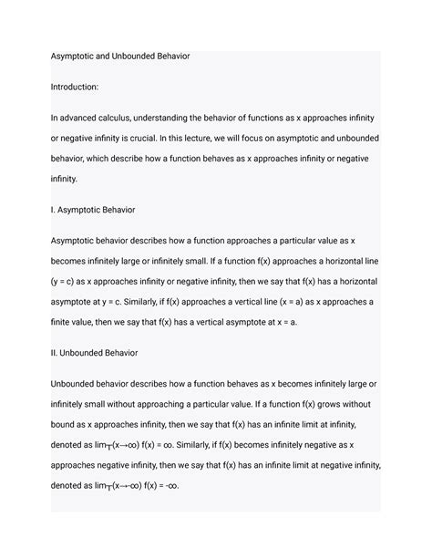 Asymptotic And Unbounded Behavior Asymptotic And Unbounded Behavior Introduction In Advanced
