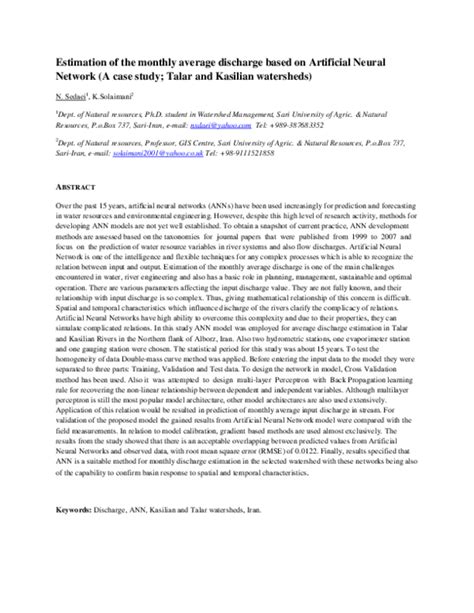 Pdf Estimation Of The Monthly Average Discharge Based On Artificial Neural Network A Case