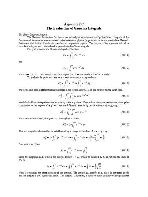 Evaluation Of Gaussian Integrals Pdf Integral Theoretical Physics