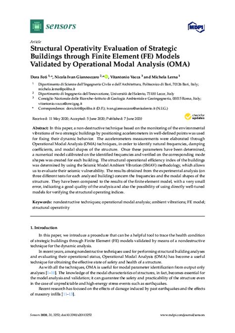 Pdf Structural Operativity Evaluation Of Strategic Buildings Through Finite Element Fe