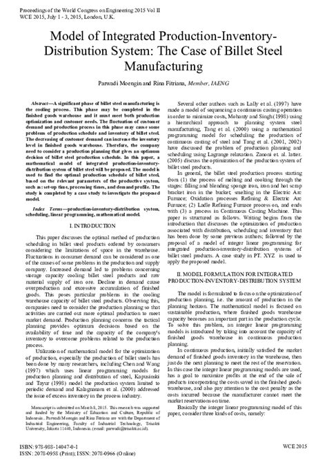 Pdf Model Of Integrated Production Inventory Distribution System The Case Of Billet Steel