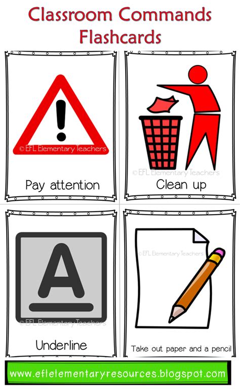 Classroom Commands Flashcards Classroom Commands Esl Teaching