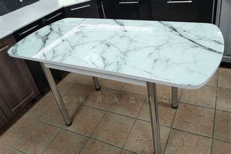 Стол раздвижной стеклянный с фотопечатью Мрамор белый 150х70 см