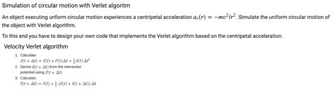 Solved Simulation Of Circular Motion With Verlet Algoritm An