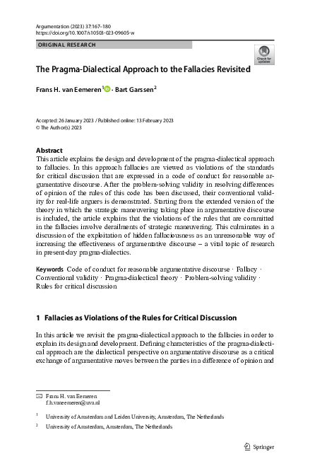 Pdf The Pragma Dialectical Approach To The Fallacies Revisited