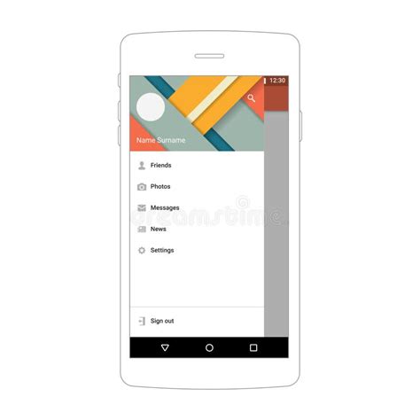 user interface material mobile design template app navigation drawer stock vector