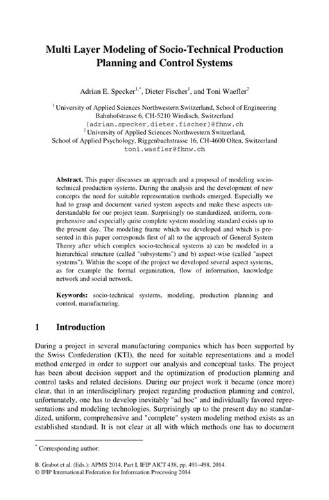 Pdf Multi Layer Modeling Of Socio Technical Production Planning And Control Systems