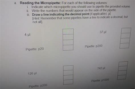 Solved A Reading The Micropipette For Each Of The Chegg Com