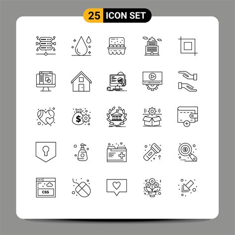 Editable Vector Line Pack Of 25 Simple Lines Of Transform Crop Cooking Museum Building Editable