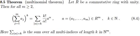 Abstract Algebra Understanding A Variant On The Multinomial Theorem In A Commutative Ring With