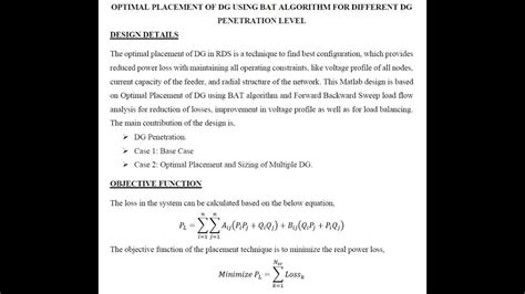 Optimal Placement Of Dg Using Bat Algorithm For Different Dg Penetration Level Ieee 3369 And118