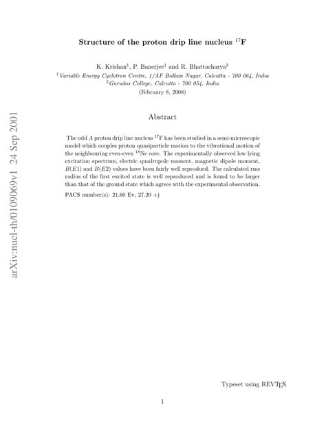 Pdf Structure Of The Proton Drip Line Nucleus {17} F
