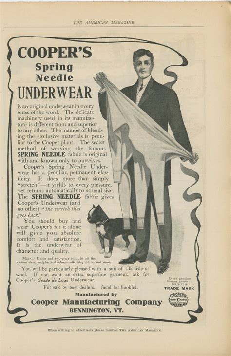 1907 Coopers Spring Needle Underwear ヴィンテージ広告 男性用 犬の服 ベニングトン Vtのebay公認