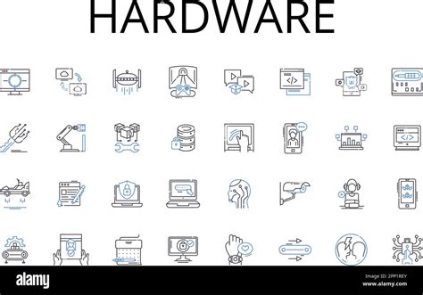 Hardware Line Icons Collection Tools Equipment Devices Compnts Instruments Machinery